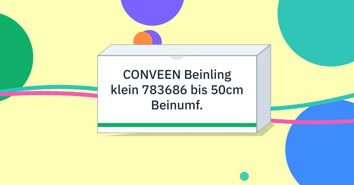 Symbolbild: Packung mit der Aufschrift CONVEEN Beinling klein 783686 bis 50cm Beinumf. (PZN 04573879) – Verfügbarkeit und Bezug in Apotheken in Frankfurt am Main