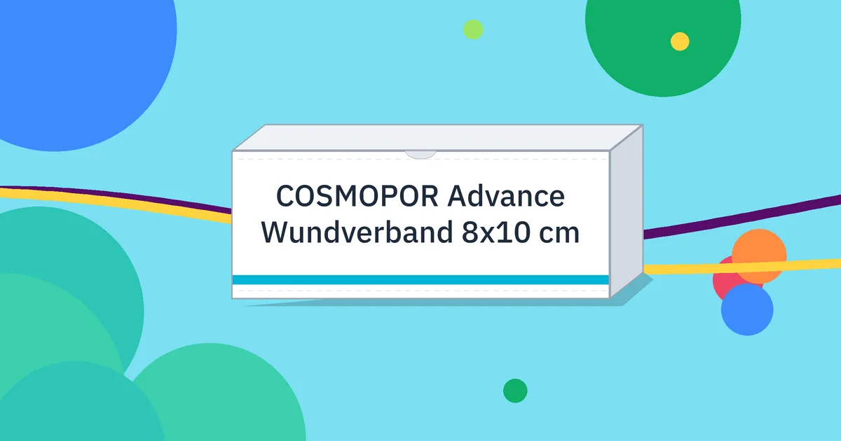 Symbolbild: Packung mit der Aufschrift COSMOPOR Advance Wundverband 8x10 cm (PZN 18374480) – Verfügbarkeit und Bezug in Apotheken in Frankfurt am Main