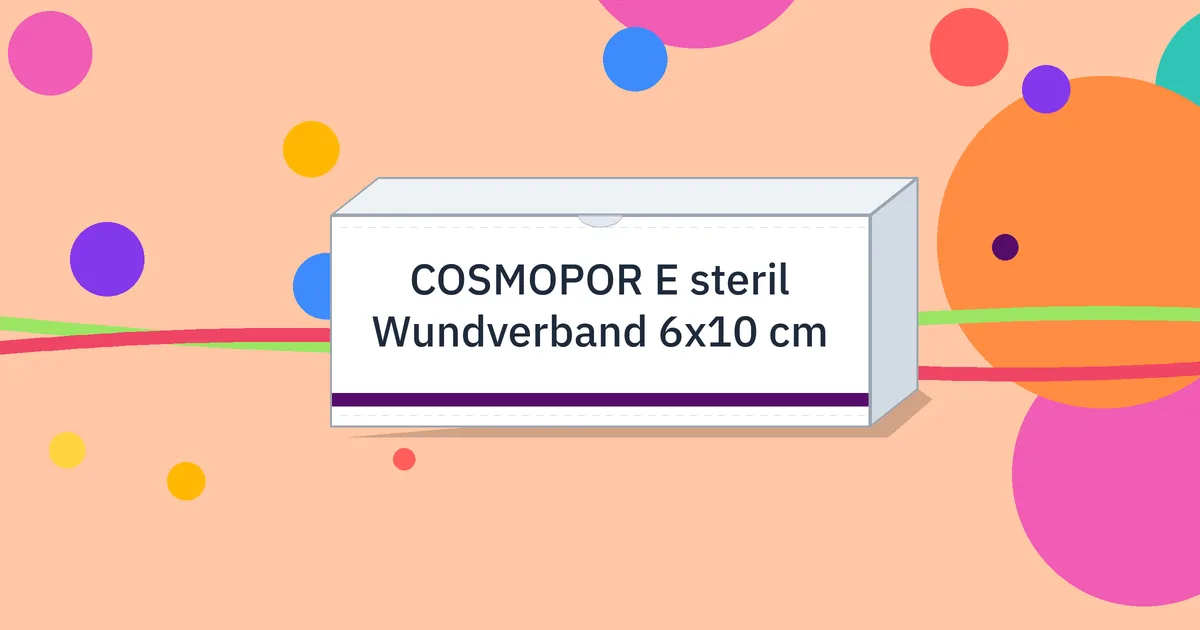 Symbolbild: Packung mit der Aufschrift COSMOPOR E steril Wundverband 6x10 cm (PZN 17414102) – Verfügbarkeit und Bezug in Apotheken in Frankfurt am Main