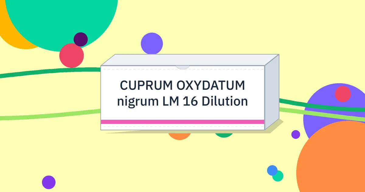 Symbolbild: Packung mit der Aufschrift CUPRUM OXYDATUM nigrum LM 16 Dilution (PZN 13458700) – Verfügbarkeit und Bezug in Apotheken in Frankfurt am Main