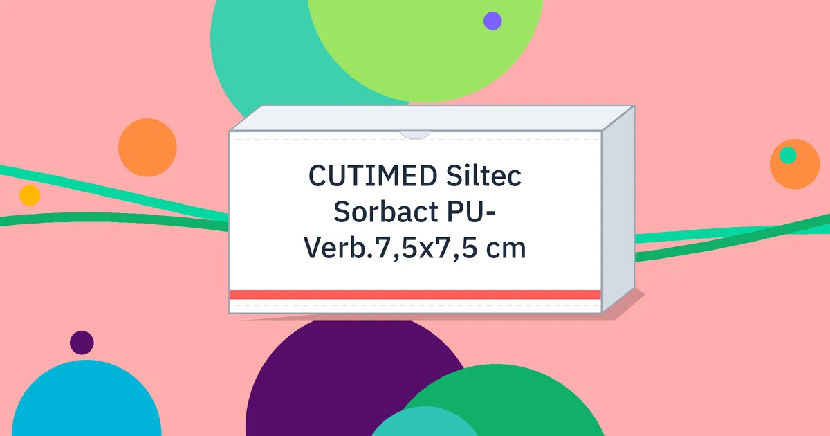 Symbolbild: Packung mit der Aufschrift CUTIMED Siltec Sorbact PU-Verb.7,5x7,5 cm (PZN 20543576) – Verfügbarkeit und Bezug in Apotheken in Frankfurt am Main