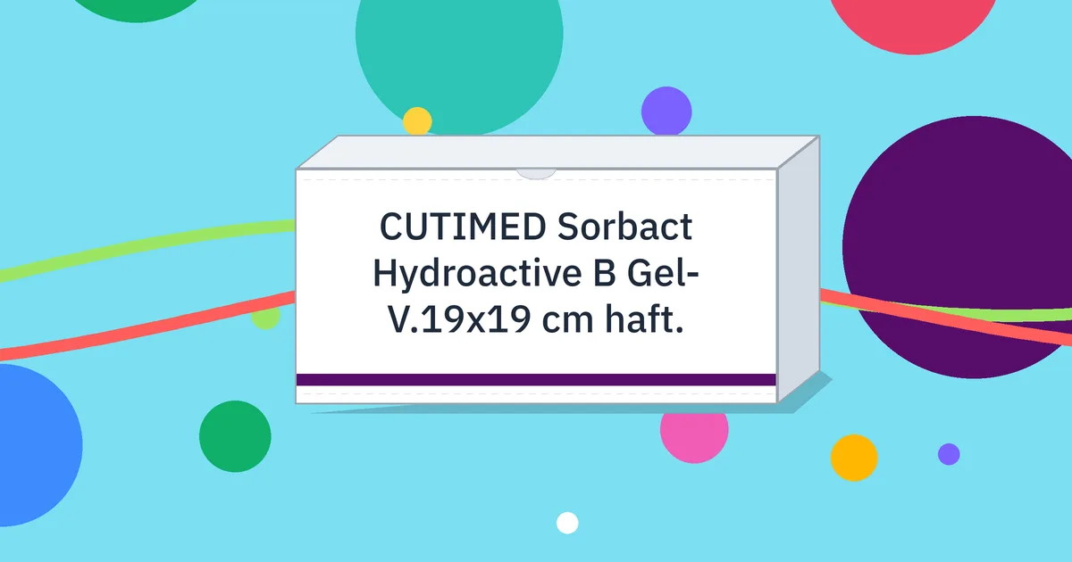 Symbolbild: Packung mit der Aufschrift CUTIMED Sorbact Hydroactive B Gel-V.19x19 cm haft. (PZN 07353380) – Verfügbarkeit und Bezug in Apotheken in Frankfurt am Main