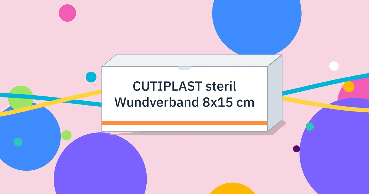 Symbolbild: Packung mit der Aufschrift CUTIPLAST steril Wundverband 8x15 cm (PZN 16911784) – Verfügbarkeit und Bezug in Apotheken in Frankfurt am Main