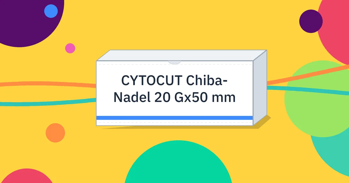 Symbolbild: Packung mit der Aufschrift CYTOCUT Chiba-Nadel 20 Gx50 mm (PZN 19735253) – Verfügbarkeit und Bezug in Apotheken in Frankfurt am Main