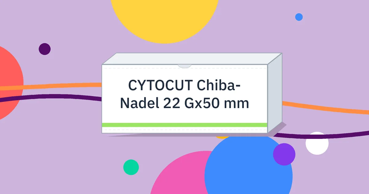 Symbolbild: Packung mit der Aufschrift CYTOCUT Chiba-Nadel 22 Gx50 mm (PZN 19735454) – Verfügbarkeit und Bezug in Apotheken in Frankfurt am Main