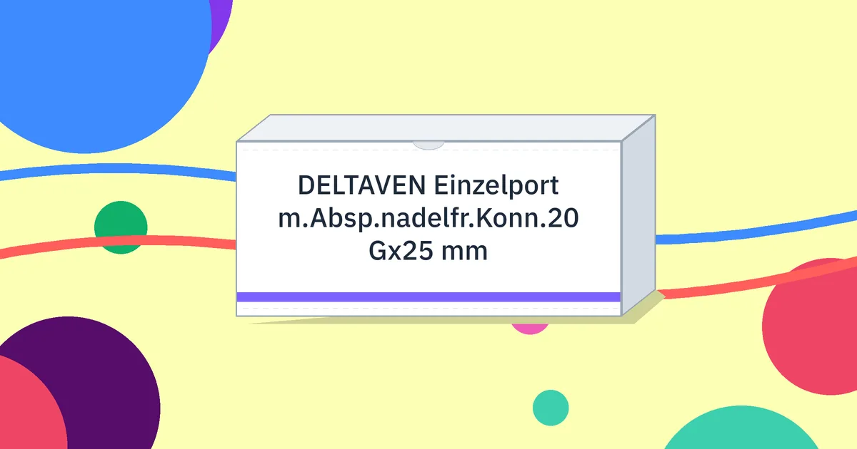 Symbolbild: Packung mit der Aufschrift DELTAVEN Einzelport m.Absp.nadelfr.Konn.20 Gx25 mm (PZN 20365502) – Verfügbarkeit und Bezug in Apotheken in Frankfurt am Main