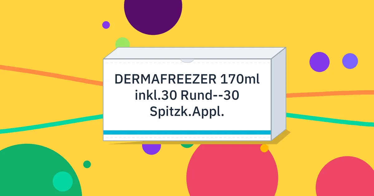 Symbolbild: Packung mit der Aufschrift DERMAFREEZER 170ml inkl.30 Rund--30 Spitzk.Appl. (PZN 19527342) – Verfügbarkeit und Bezug in Apotheken in Frankfurt am Main