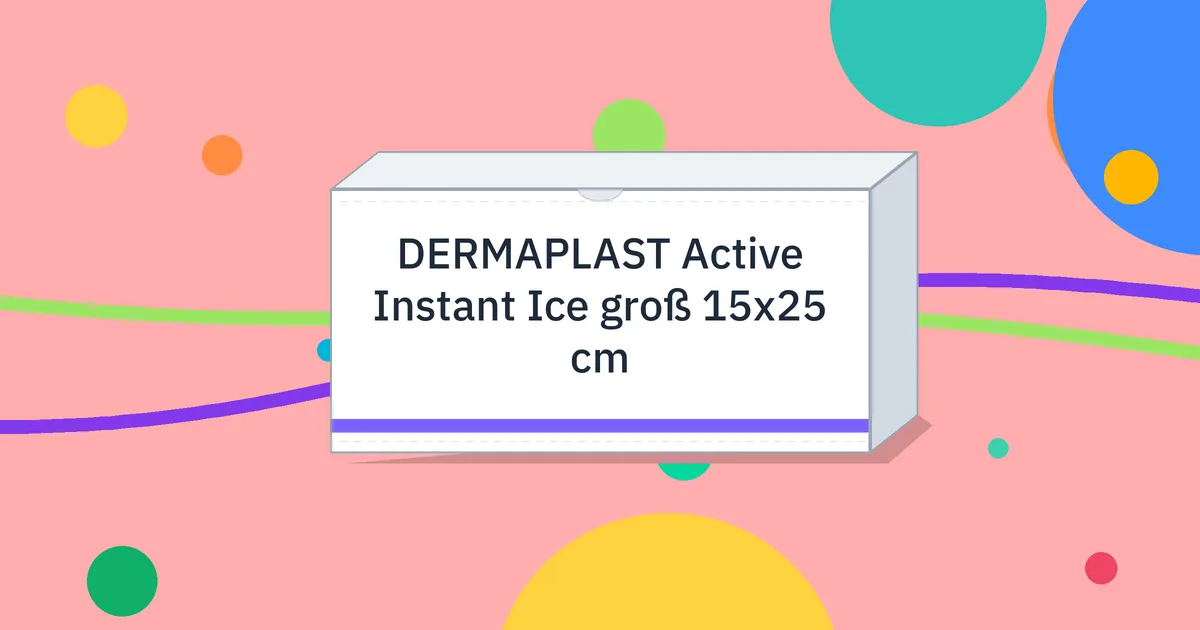 Symbolbild: Packung mit der Aufschrift DERMAPLAST Active Instant Ice groß 15x25 cm (PZN 19453661) – Verfügbarkeit und Bezug in Apotheken in Frankfurt am Main