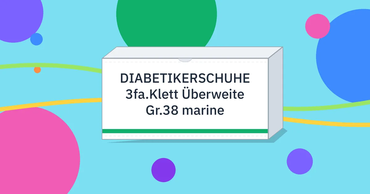 Symbolbild: Packung mit der Aufschrift DIABETIKERSCHUHE 3fa.Klett Überweite Gr.38 marine (PZN 13920819) – Verfügbarkeit und Bezug in Apotheken in Frankfurt am Main