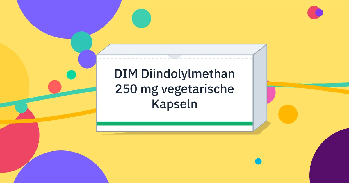 Symbolbild: Packung mit der Aufschrift DIM Diindolylmethan 250 mg vegetarische Kapseln (PZN 05022354) – Verfügbarkeit und Bezug in Apotheken in Frankfurt am Main