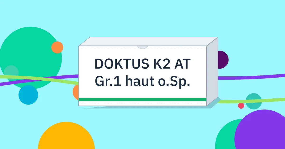 Symbolbild: Packung mit der Aufschrift DOKTUS K2 AT Gr.1 haut o.Sp. (PZN 00596702) – Verfügbarkeit und Bezug in Apotheken in Frankfurt am Main