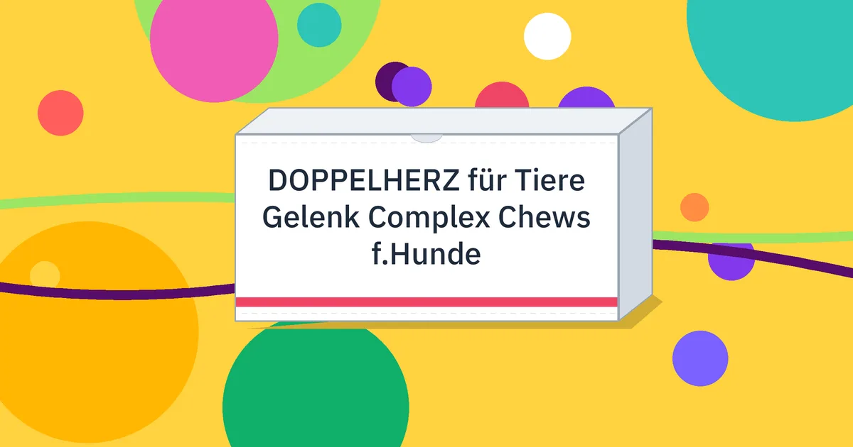 Symbolbild: Packung mit der Aufschrift DOPPELHERZ für Tiere Gelenk Complex Chews f.Hunde (PZN 17305620) – Verfügbarkeit und Bezug in Apotheken in Frankfurt am Main