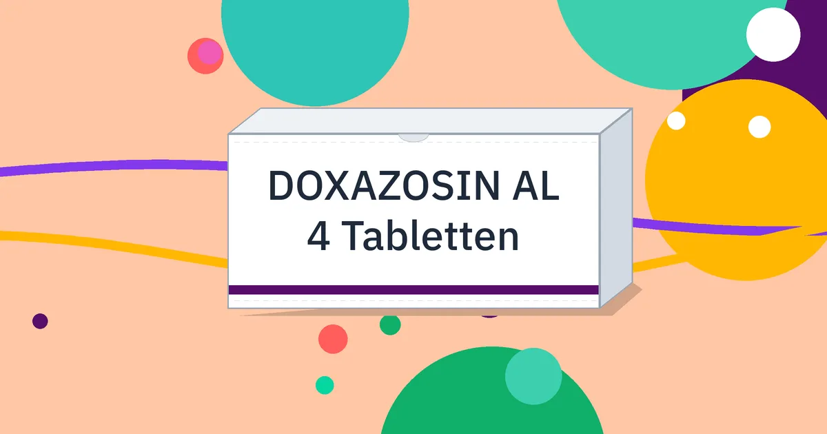 Symbolbild: Packung mit der Aufschrift DOXAZOSIN AL 4 Tabletten (PZN 00629927) – Verfügbarkeit und Bezug in Apotheken in Frankfurt am Main
