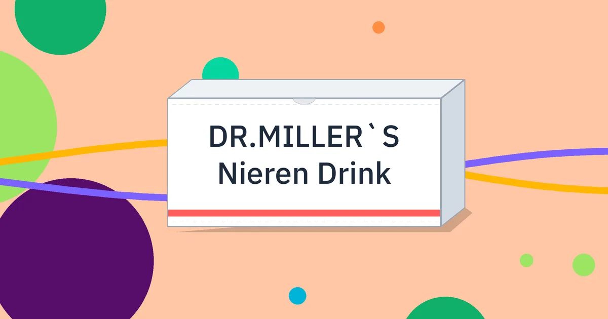 Symbolbild: Packung mit der Aufschrift DR.MILLER`S Nieren Drink (PZN 07767259) – Verfügbarkeit und Bezug in Apotheken in Frankfurt am Main
