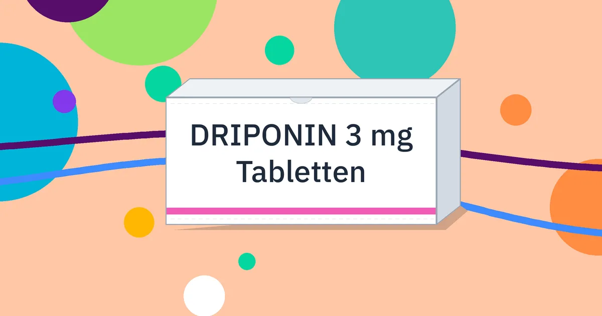 Symbolbild: Packung mit der Aufschrift DRIPONIN 3 mg Tabletten (PZN 18122028) – Verfügbarkeit und Bezug in Apotheken in Frankfurt am Main