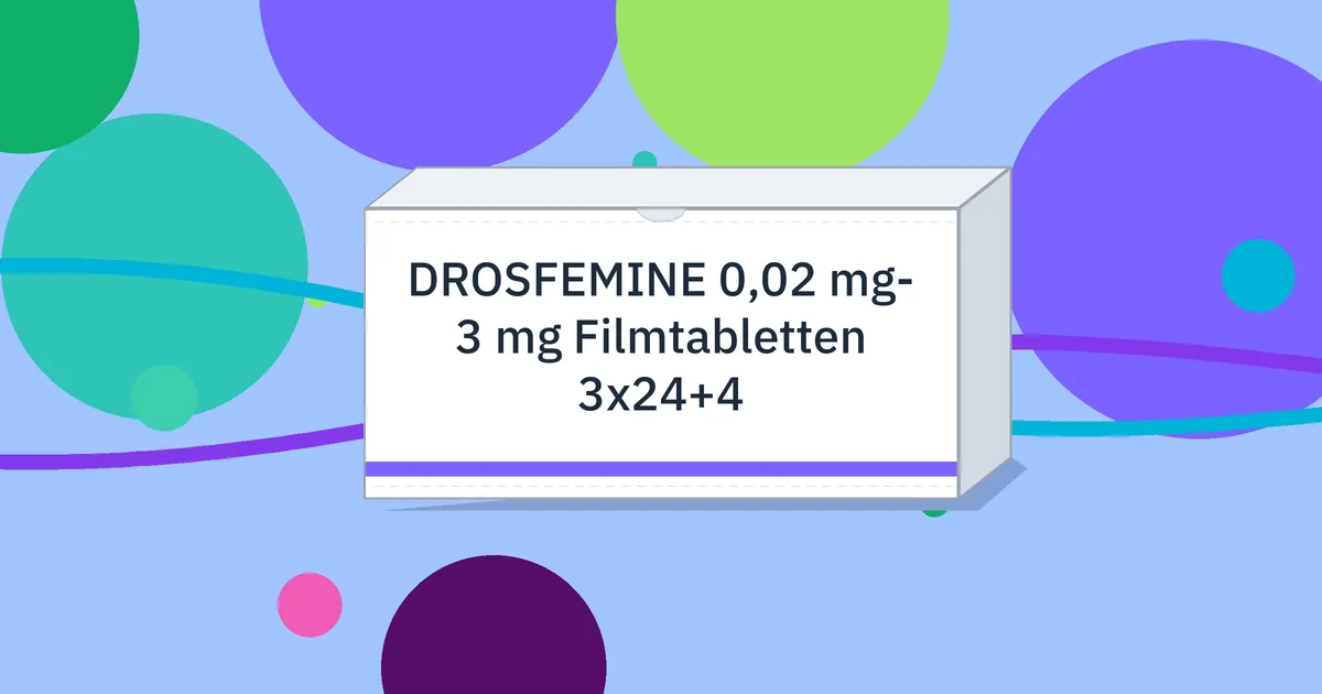 Symbolbild: Packung mit der Aufschrift DROSFEMINE 0,02 mg-3 mg Filmtabletten 3x24+4 (PZN 10276565) – Verfügbarkeit und Bezug in Apotheken in Frankfurt am Main