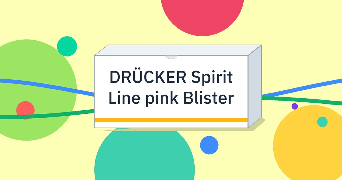 Symbolbild: Packung mit der Aufschrift DRÜCKER Spirit Line pink Blister (PZN 01589236) – Verfügbarkeit und Bezug in Apotheken in Frankfurt am Main