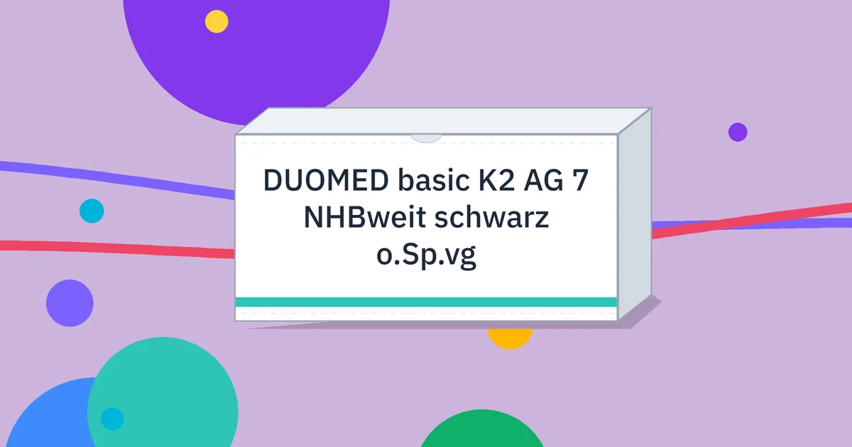 Symbolbild: Packung mit der Aufschrift DUOMED basic K2 AG 7 NHBweit schwarz o.Sp.vg (PZN 20909221) – Verfügbarkeit und Bezug in Apotheken in Frankfurt am Main
