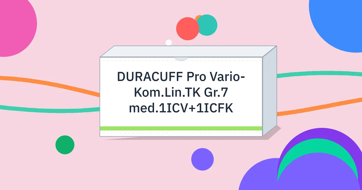 Symbolbild: Packung mit der Aufschrift DURACUFF Pro Vario-Kom.Lin.TK Gr.7 med.1ICV+1ICFK (PZN 19245431) – Verfügbarkeit und Bezug in Apotheken in Frankfurt am Main