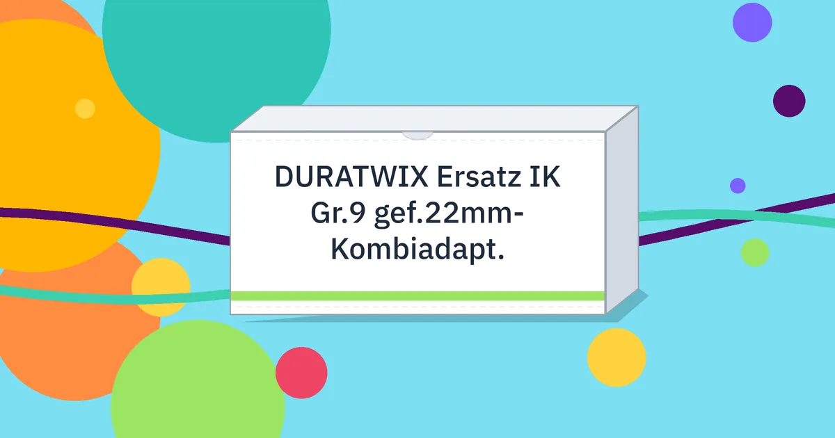 Symbolbild: Packung mit der Aufschrift DURATWIX Ersatz IK Gr.9 gef.22mm-Kombiadapt. (PZN 06991954) – Verfügbarkeit und Bezug in Apotheken in Frankfurt am Main