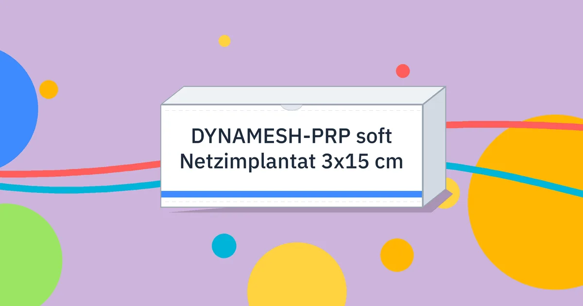 Symbolbild: Packung mit der Aufschrift DYNAMESH-PRP soft Netzimplantat 3x15 cm (PZN 19390334) – Verfügbarkeit und Bezug in Apotheken in Frankfurt am Main