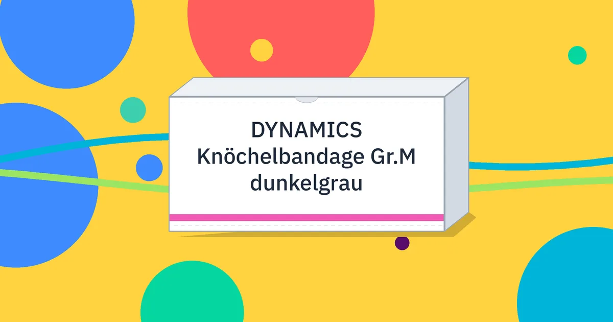 Symbolbild: Packung mit der Aufschrift DYNAMICS Knöchelbandage Gr.M dunkelgrau (PZN 10633924) – Verfügbarkeit und Bezug in Apotheken in Frankfurt am Main