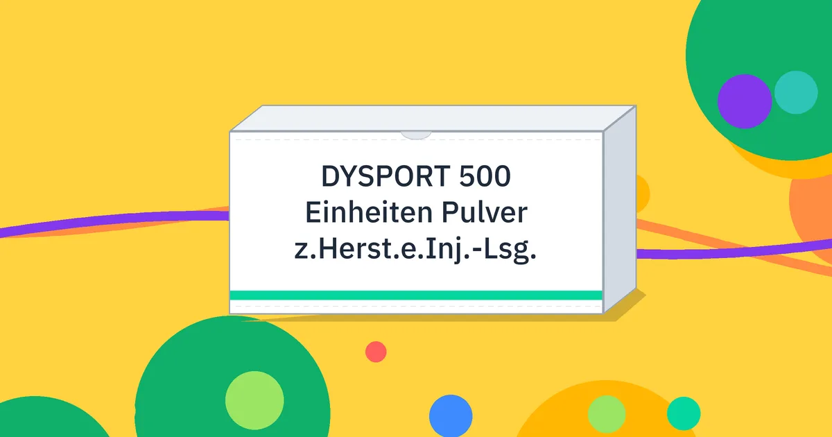 Symbolbild: Packung mit der Aufschrift DYSPORT 500 Einheiten Pulver z.Herst.e.Inj.-Lsg. (PZN 13825363) – Verfügbarkeit und Bezug in Apotheken in Frankfurt am Main
