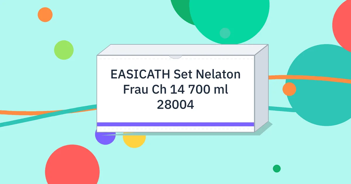 Symbolbild: Packung mit der Aufschrift EASICATH Set Nelaton Frau Ch 14 700 ml 28004 (PZN 00599304) – Verfügbarkeit und Bezug in Apotheken in Frankfurt am Main