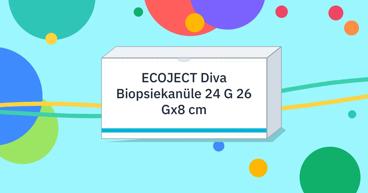 Symbolbild: Packung mit der Aufschrift ECOJECT Diva Biopsiekanüle 24 G 26 Gx8 cm (PZN 06125659) – Verfügbarkeit und Bezug in Apotheken in Frankfurt am Main