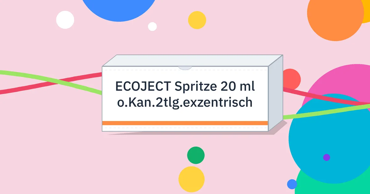 Symbolbild: Packung mit der Aufschrift ECOJECT Spritze 20 ml o.Kan.2tlg.exzentrisch (PZN 19452963) – Verfügbarkeit und Bezug in Apotheken in Frankfurt am Main