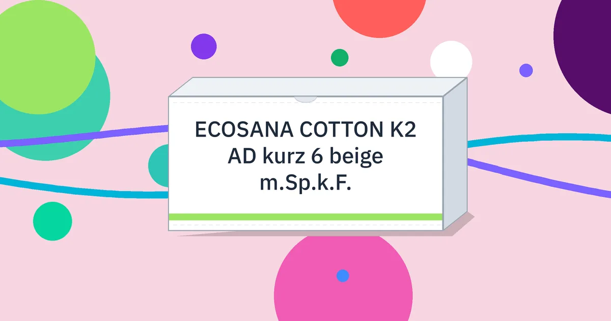 Symbolbild: Packung mit der Aufschrift ECOSANA COTTON K2 AD kurz 6 beige m.Sp.k.F. (PZN 16948296) – Verfügbarkeit und Bezug in Apotheken in Frankfurt am Main