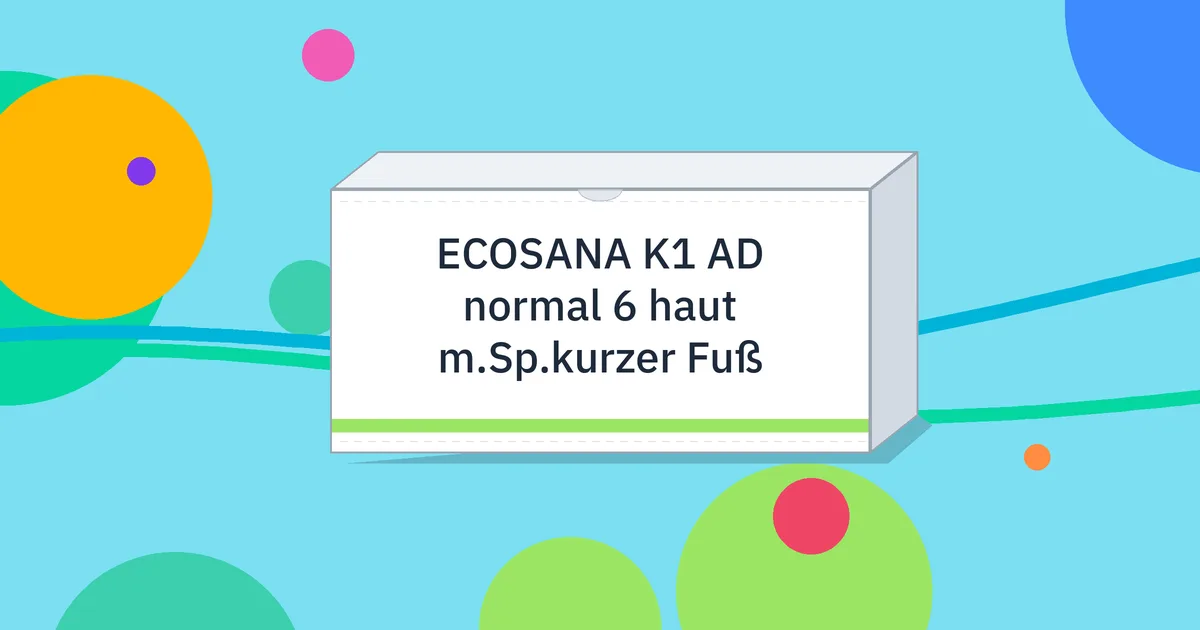 Symbolbild: Packung mit der Aufschrift ECOSANA K1 AD normal 6 haut m.Sp.kurzer Fuß (PZN 04725326) – Verfügbarkeit und Bezug in Apotheken in Frankfurt am Main