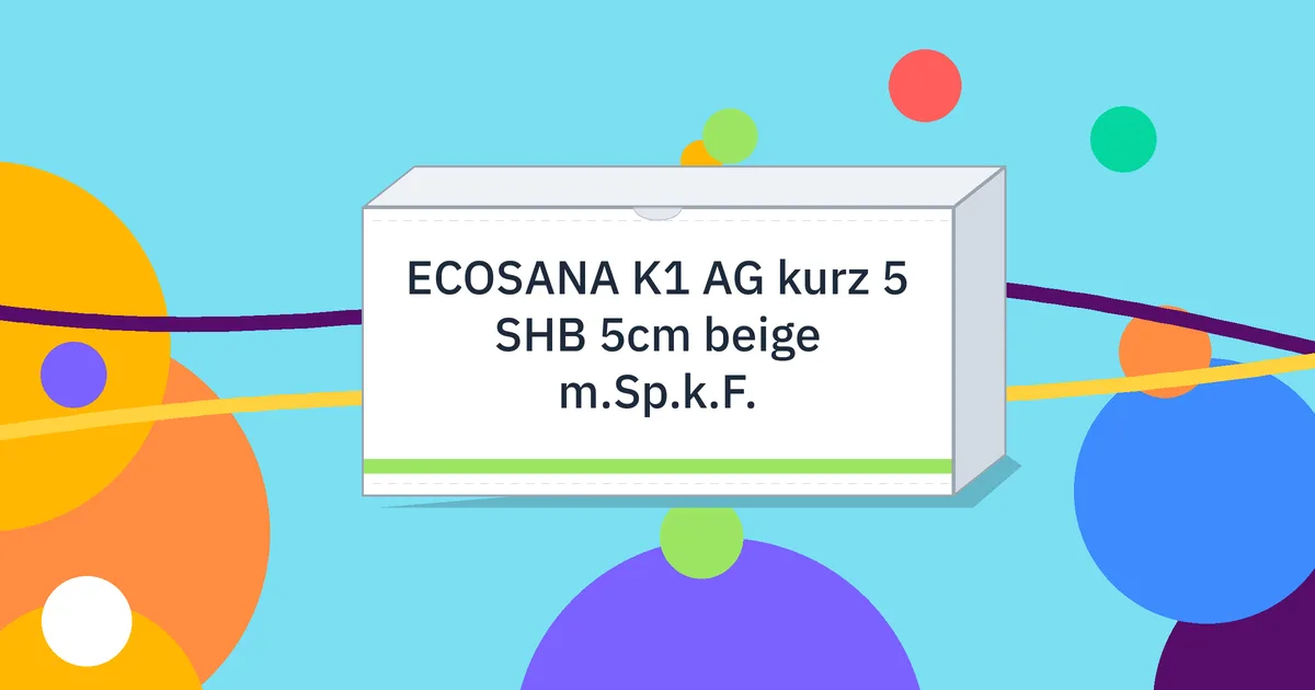Symbolbild: Packung mit der Aufschrift ECOSANA K1 AG kurz 5 SHB 5cm beige m.Sp.k.F. (PZN 04729100) – Verfügbarkeit und Bezug in Apotheken in Frankfurt am Main