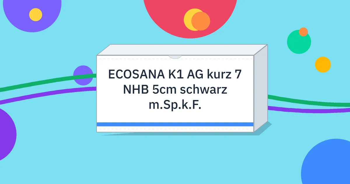 Symbolbild: Packung mit der Aufschrift ECOSANA K1 AG kurz 7 NHB 5cm schwarz m.Sp.k.F. (PZN 04730422) – Verfügbarkeit und Bezug in Apotheken in Frankfurt am Main