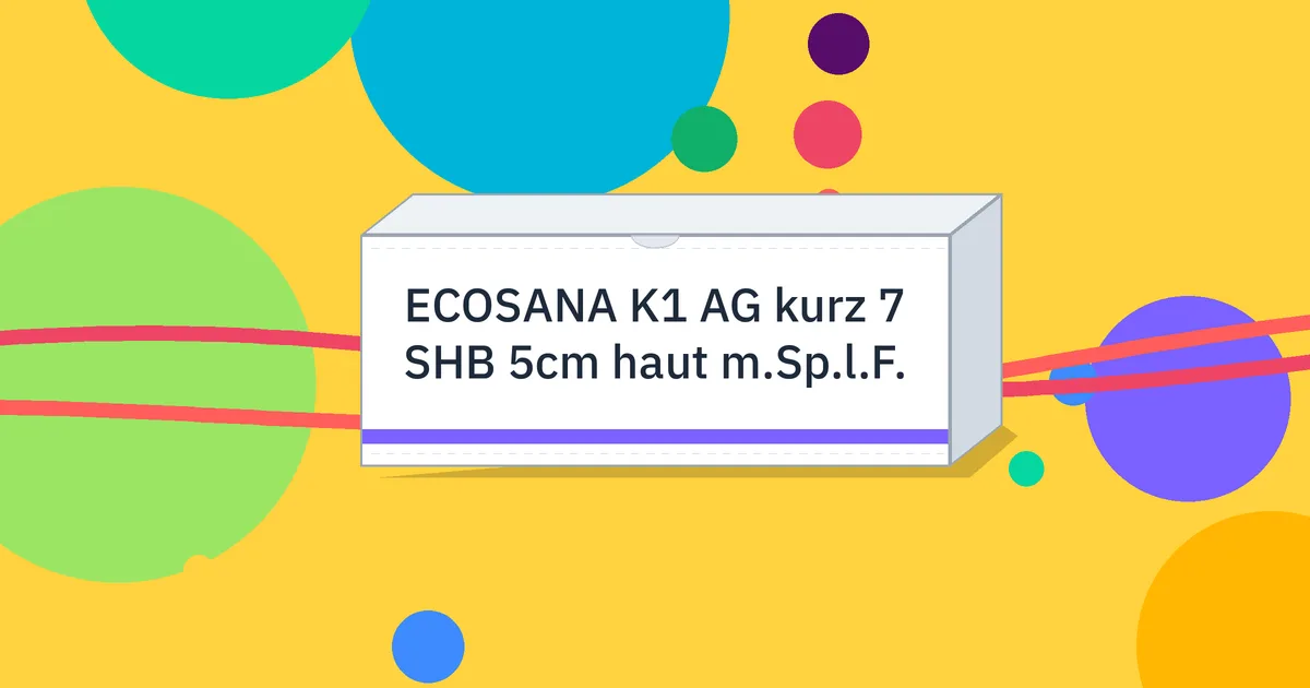Symbolbild: Packung mit der Aufschrift ECOSANA K1 AG kurz 7 SHB 5cm haut m.Sp.l.F. (PZN 04730971) – Verfügbarkeit und Bezug in Apotheken in Frankfurt am Main