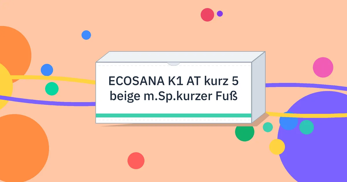 Symbolbild: Packung mit der Aufschrift ECOSANA K1 AT kurz 5 beige m.Sp.kurzer Fuß (PZN 04732013) – Verfügbarkeit und Bezug in Apotheken in Frankfurt am Main