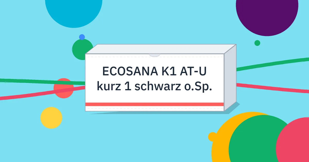 Symbolbild: Packung mit der Aufschrift ECOSANA K1 AT-U kurz 1 schwarz o.Sp. (PZN 04732533) – Verfügbarkeit und Bezug in Apotheken in Frankfurt am Main