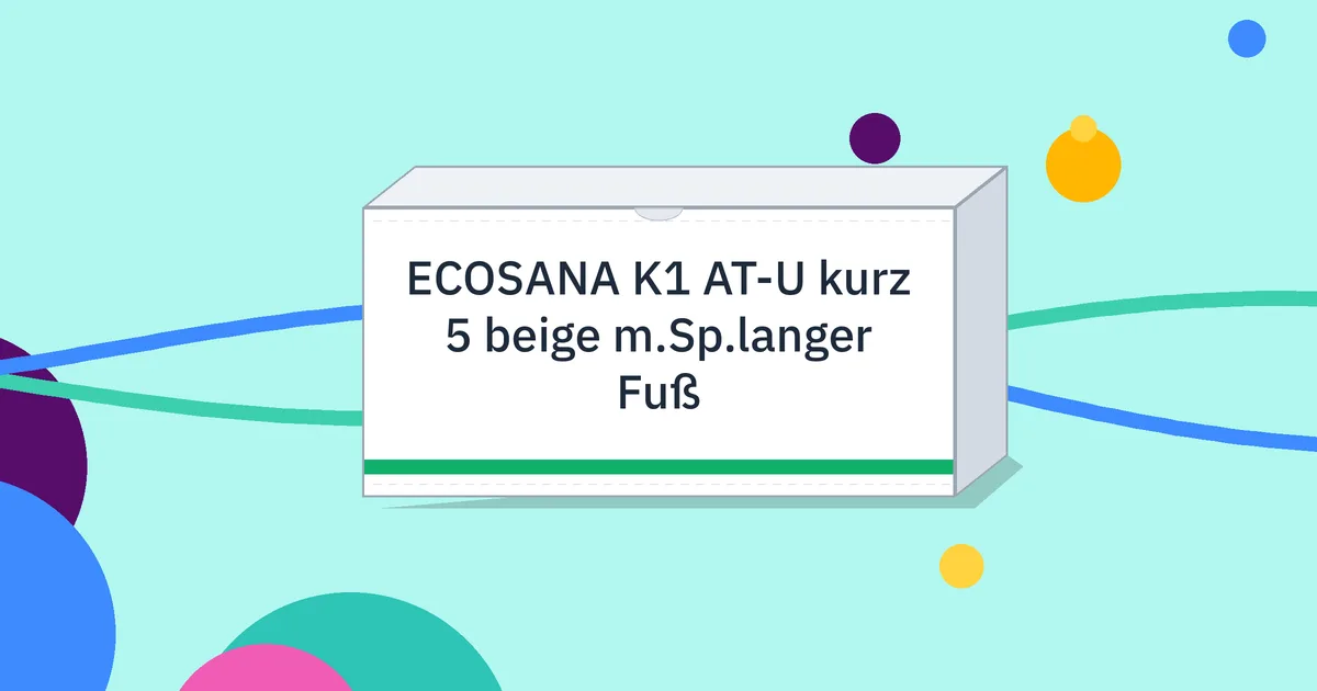Symbolbild: Packung mit der Aufschrift ECOSANA K1 AT-U kurz 5 beige m.Sp.langer Fuß (PZN 04734609) – Verfügbarkeit und Bezug in Apotheken in Frankfurt am Main