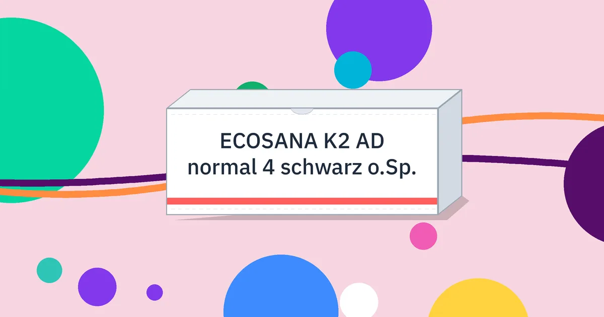 Symbolbild: Packung mit der Aufschrift ECOSANA K2 AD normal 4 schwarz o.Sp. (PZN 01344291) – Verfügbarkeit und Bezug in Apotheken in Frankfurt am Main