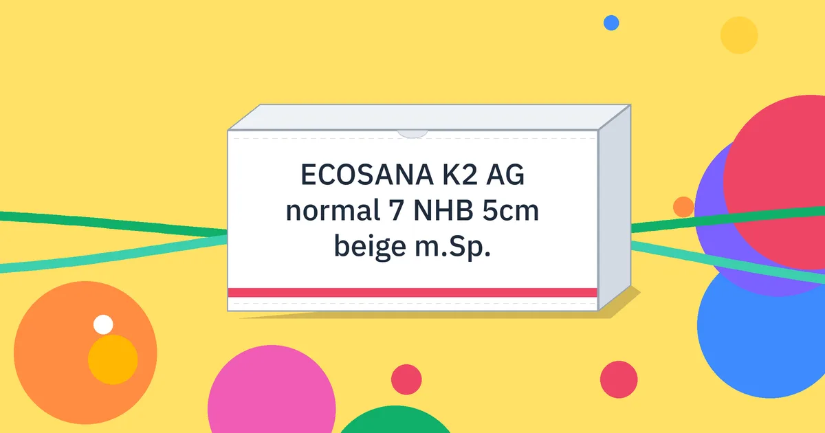 Symbolbild: Packung mit der Aufschrift ECOSANA K2 AG normal 7 NHB 5cm beige m.Sp. (PZN 01530562) – Verfügbarkeit und Bezug in Apotheken in Frankfurt am Main