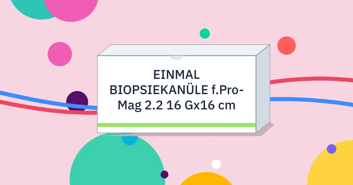 Symbolbild: Packung mit der Aufschrift EINMAL BIOPSIEKANÜLE f.Pro-Mag 2.2 16 Gx16 cm (PZN 18812218) – Verfügbarkeit und Bezug in Apotheken in Frankfurt am Main