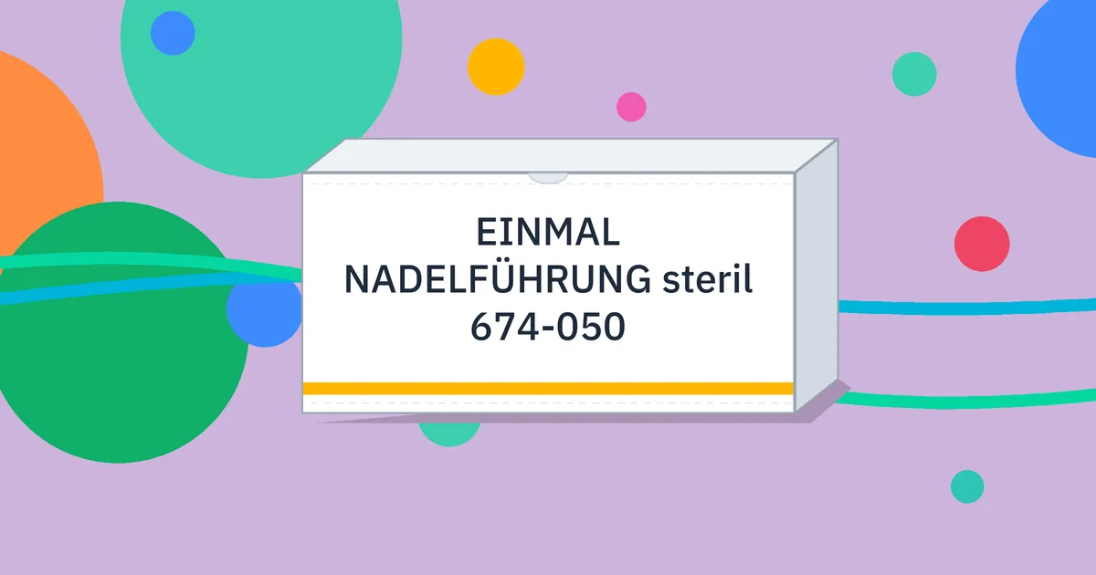 Symbolbild: Packung mit der Aufschrift EINMAL NADELFÜHRUNG steril 674-050 (PZN 16258574) – Verfügbarkeit und Bezug in Apotheken in Frankfurt am Main