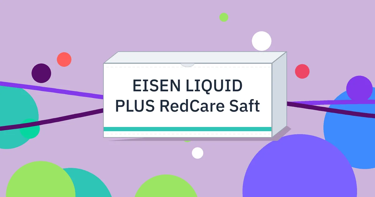 Symbolbild: Packung mit der Aufschrift EISEN LIQUID PLUS RedCare Saft (PZN 16623967) – Verfügbarkeit und Bezug in Apotheken in Frankfurt am Main
