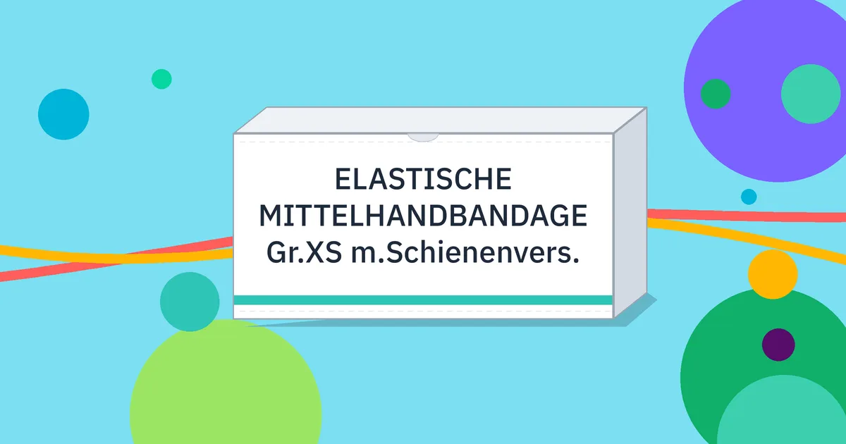 Symbolbild: Packung mit der Aufschrift ELASTISCHE MITTELHANDBANDAGE Gr.XS m.Schienenvers. (PZN 06989360) – Verfügbarkeit und Bezug in Apotheken in Frankfurt am Main