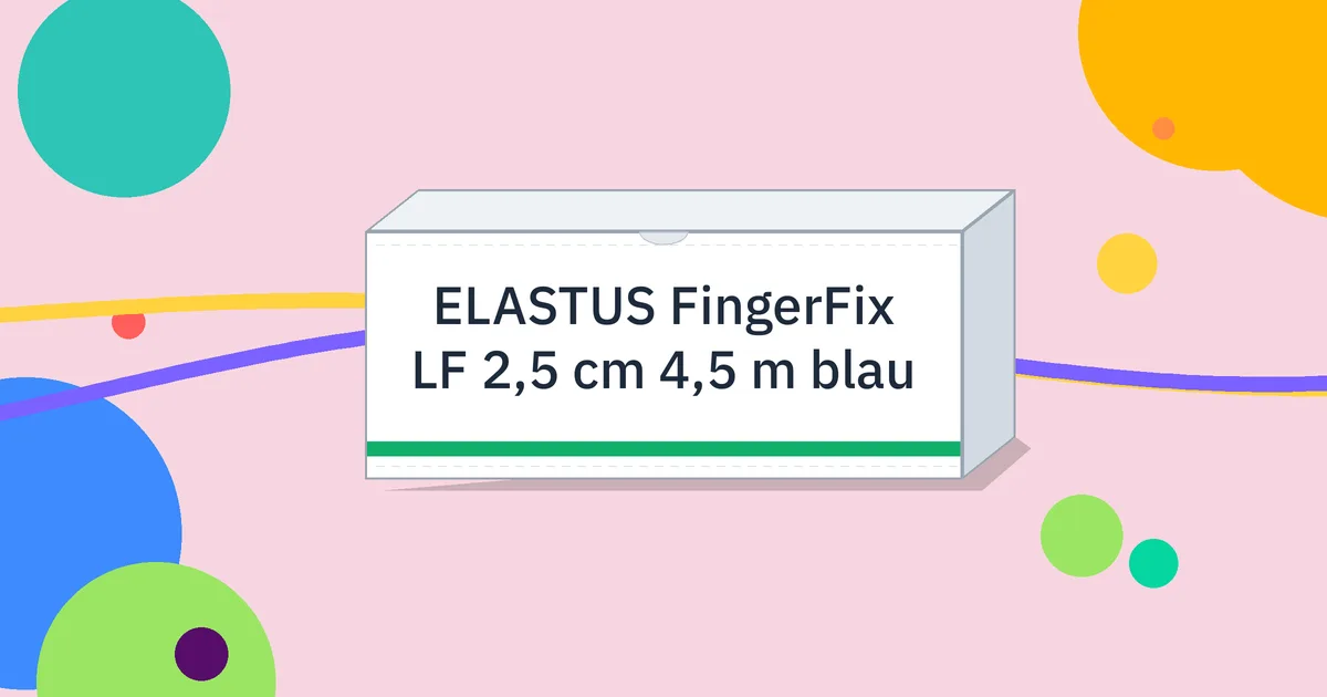 Symbolbild: Packung mit der Aufschrift ELASTUS FingerFix LF 2,5 cm 4,5 m blau (PZN 17998221) – Verfügbarkeit und Bezug in Apotheken in Frankfurt am Main