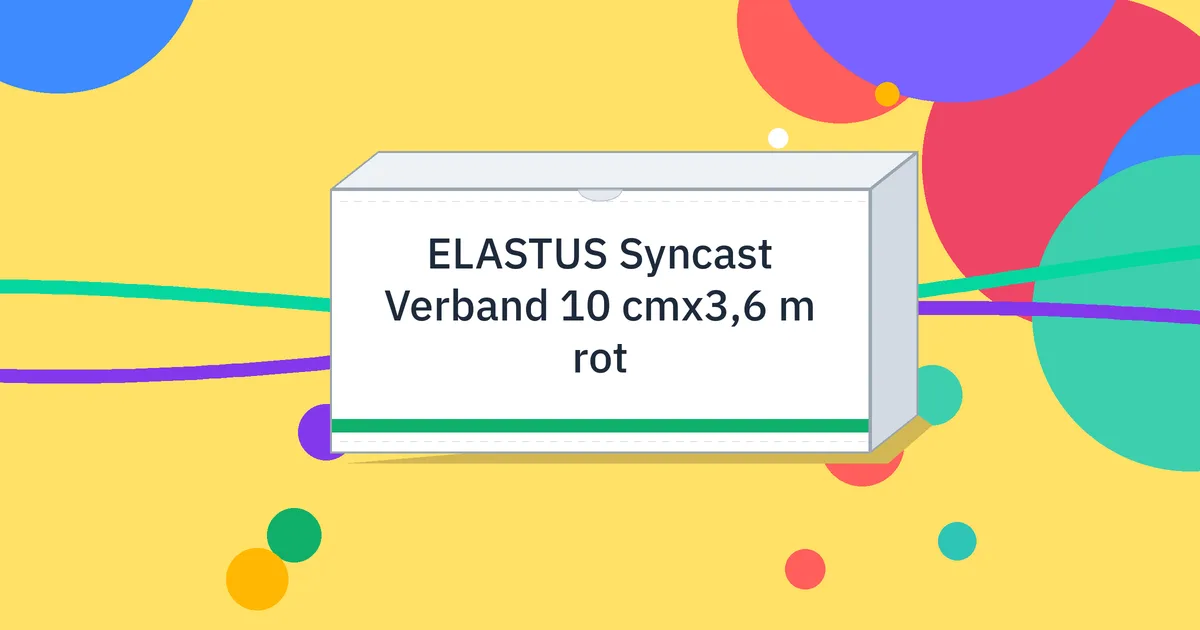 Symbolbild: Packung mit der Aufschrift ELASTUS Syncast Verband 10 cmx3,6 m rot (PZN 03734889) – Verfügbarkeit und Bezug in Apotheken in Frankfurt am Main