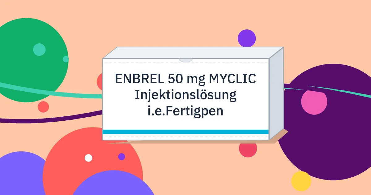 Symbolbild: Packung mit der Aufschrift ENBREL 50 mg MYCLIC Injektionslösung i.e.Fertigpen (PZN 09008233) – Verfügbarkeit und Bezug in Apotheken in Frankfurt am Main