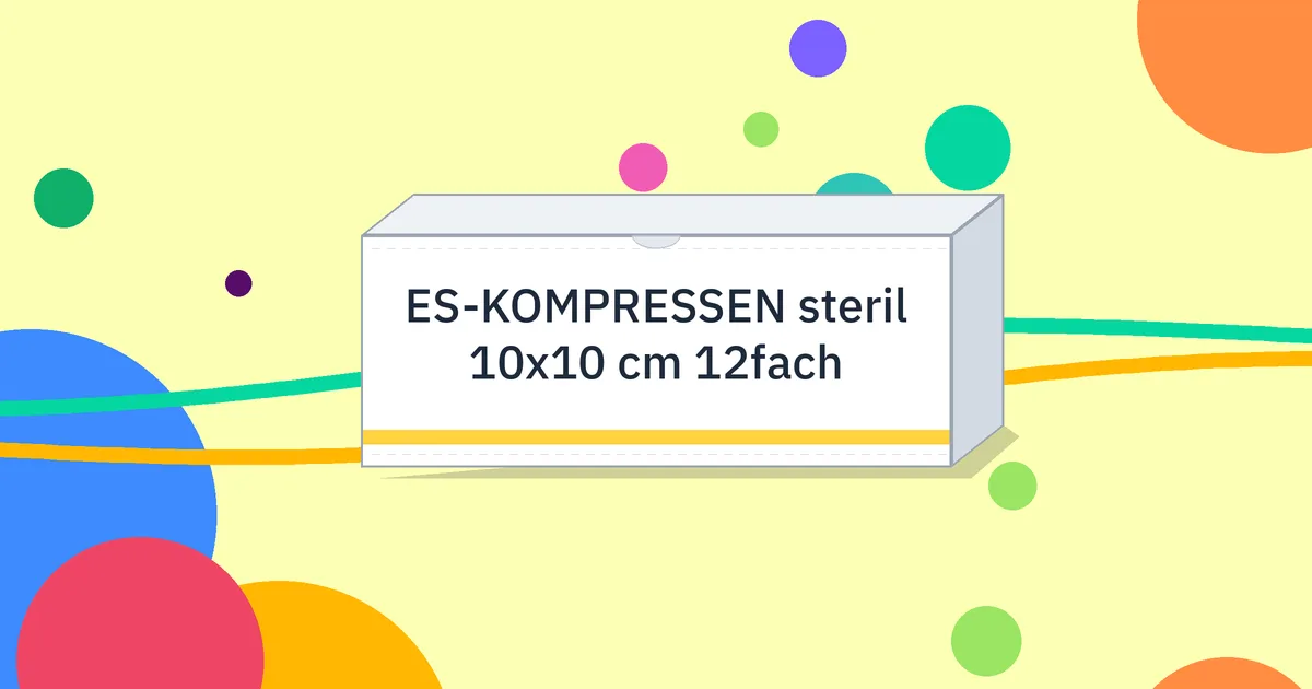 Symbolbild: Packung mit der Aufschrift ES-KOMPRESSEN steril 10x10 cm 12fach (PZN 18375864) – Verfügbarkeit und Bezug in Apotheken in Frankfurt am Main