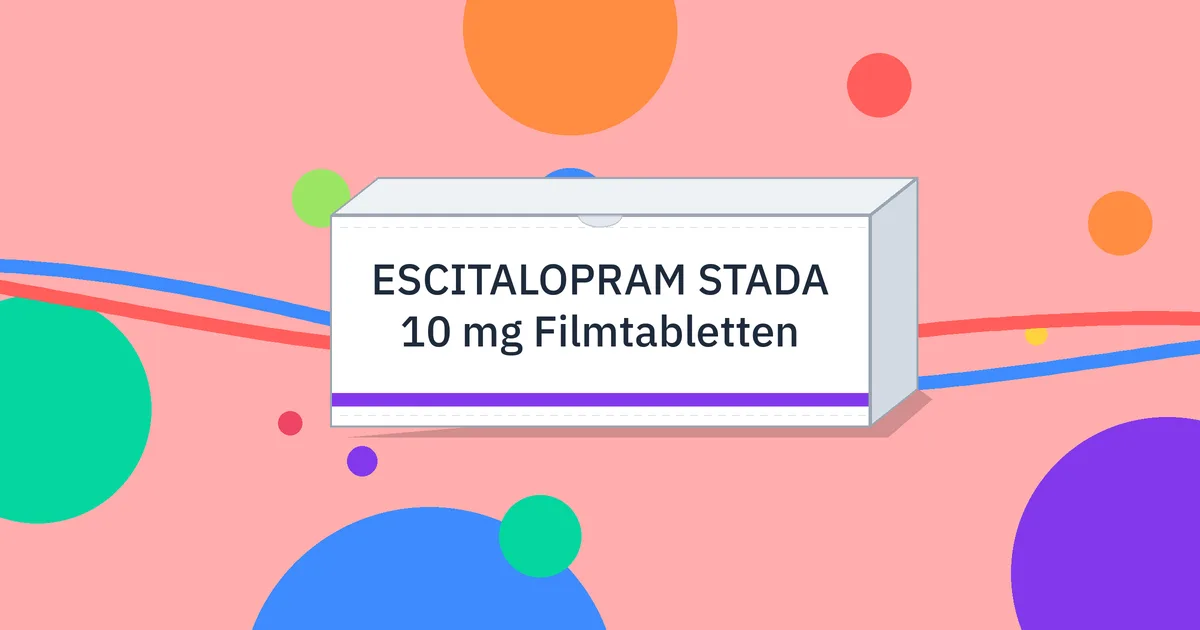 Symbolbild: Packung mit der Aufschrift ESCITALOPRAM STADA 10 mg Filmtabletten (PZN 10251157) – Verfügbarkeit und Bezug in Apotheken in Frankfurt am Main