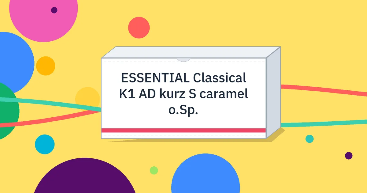 Symbolbild: Packung mit der Aufschrift ESSENTIAL Classical K1 AD kurz S caramel o.Sp. (PZN 17009028) – Verfügbarkeit und Bezug in Apotheken in Frankfurt am Main